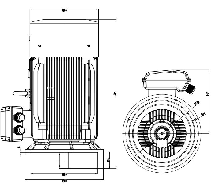 Motor Con Rodamientos Por Contacto Sin Sombrerete Y Con Eje De 95 Mm Angular Modelo Sg 355 L4 V1 ...